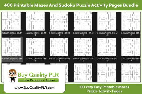400 PLR Printable Mazes And Sudoku Puzzle Activity Pages Pack