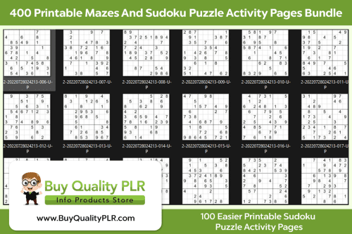 400 PLR Printable Mazes And Sudoku Puzzle Activity Pages Pack