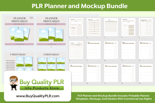 PLR Planner and Mockup Bundle | PLR Printable Planner Templates Pack