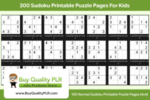 200 Sudoku Printable Puzzle Pages For Kids | PLR Printables