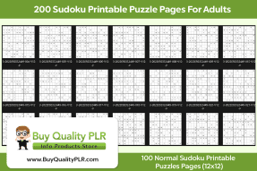 200 Sudoku PLR Printable Puzzle Pages For Adults | PLR Printable