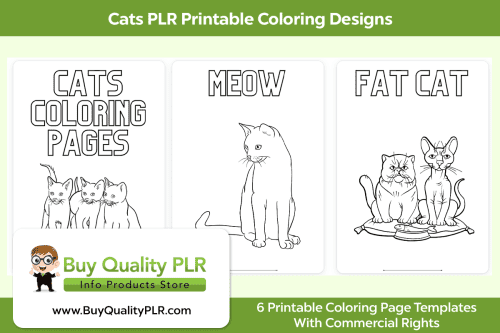 Cats PLR Printable Coloring Designs | PLR Coloring Printables
